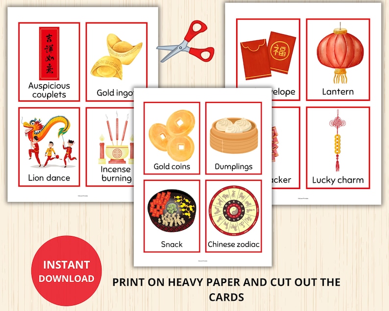 Chinese New Year Flashcards,lunar New Year Vocabulary Cards,montessori ...