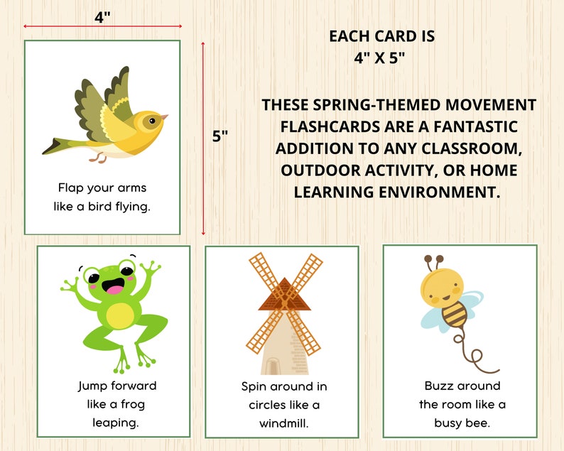Spring Movement Cards, Kids Action Flashcards, Action Cards,montessori ...