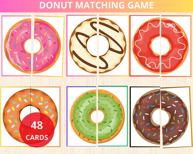 Donut Matching Game, Donut Matching Cards, Printable Match Halves ...