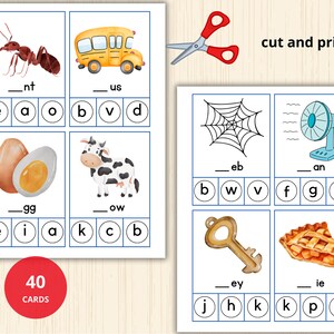 CVC Word Clip Cards, Beginning Sound, Alphabet Phonics, Montessori ...