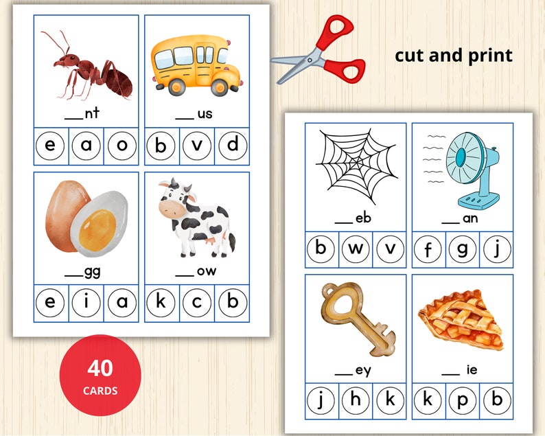CVC Word Clip Cards, Beginning Sound, Alphabet Phonics, Montessori ...