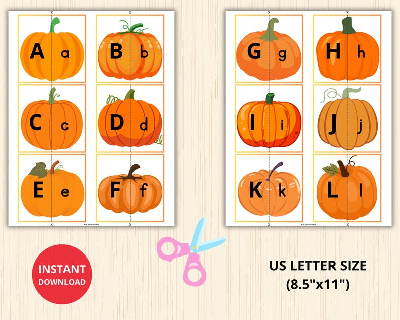 Pumpkin Alphabet Puzzle Pairs,fall Alphabet Match,matching Cards ...