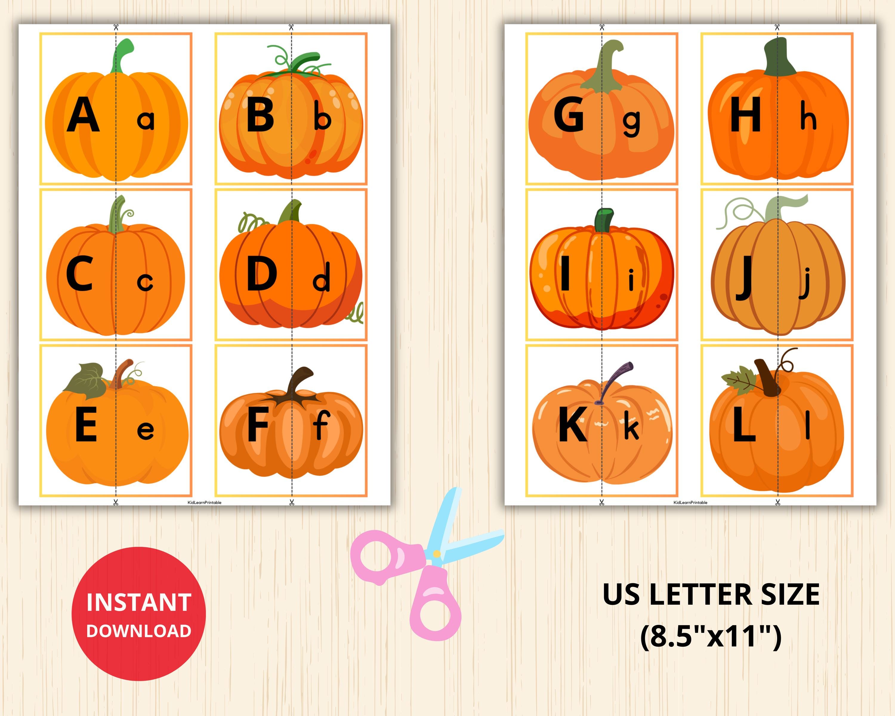 Pumpkin Alphabet Puzzle Pairs,fall Alphabet Match,matching Cards ...