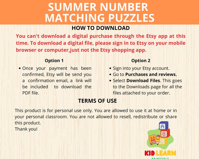 Summer Number Matching,summer Puzzle,counting Activity,preschool,number ...