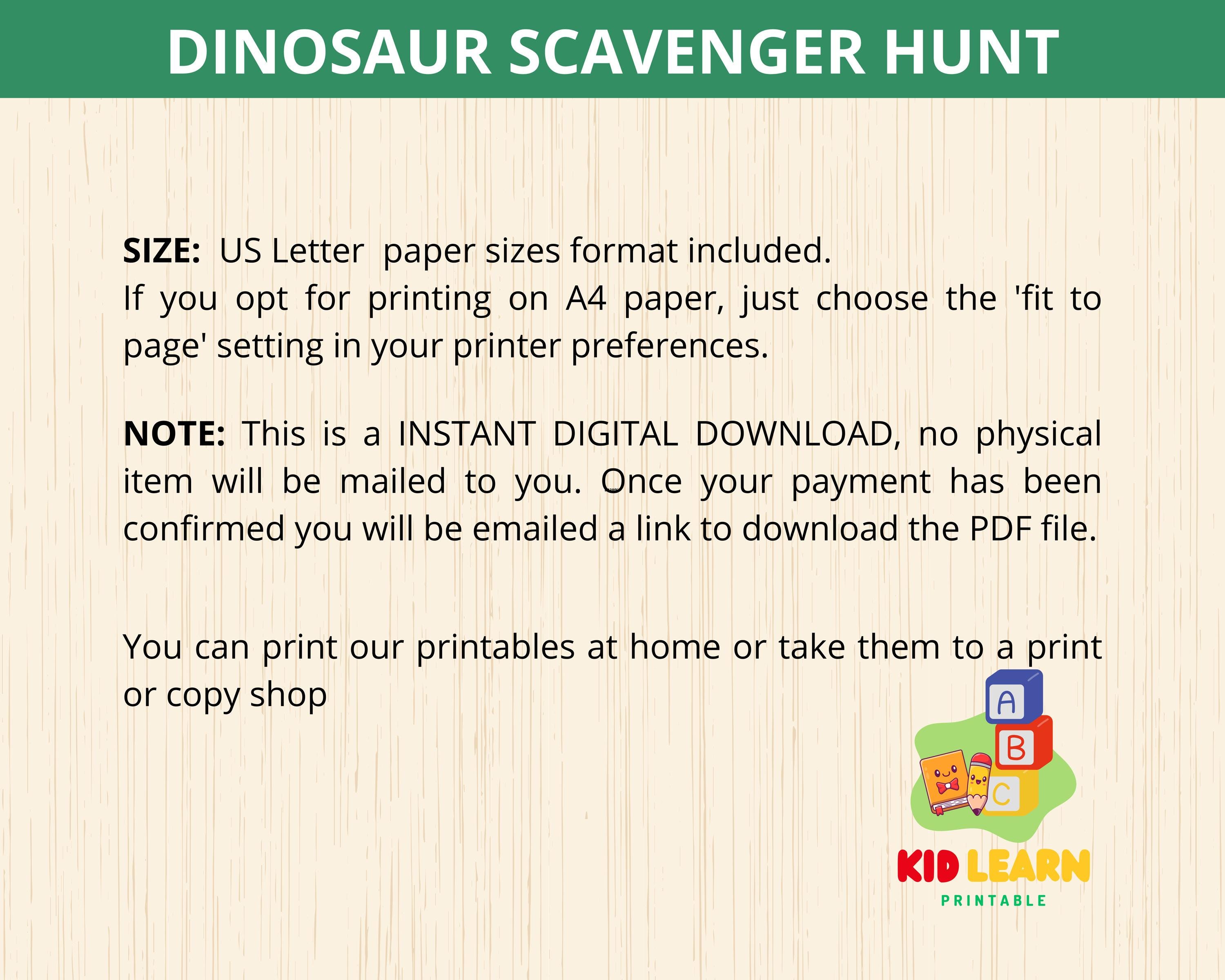 Dinosaur Scavenger Hunt,dinosaur Treasure Hunt,dinosaur Activities ...