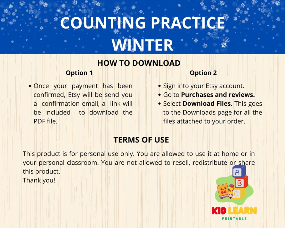 Winter Counting Practice 1-10, Matching Activity, Toddler, Preschool ...