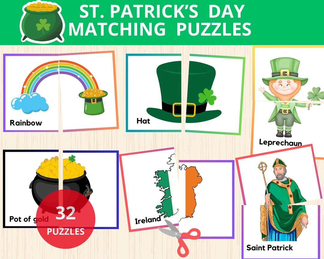 St. Patrick's Day Matching Activity,st Patricks Symmetry Puzzle,st ...