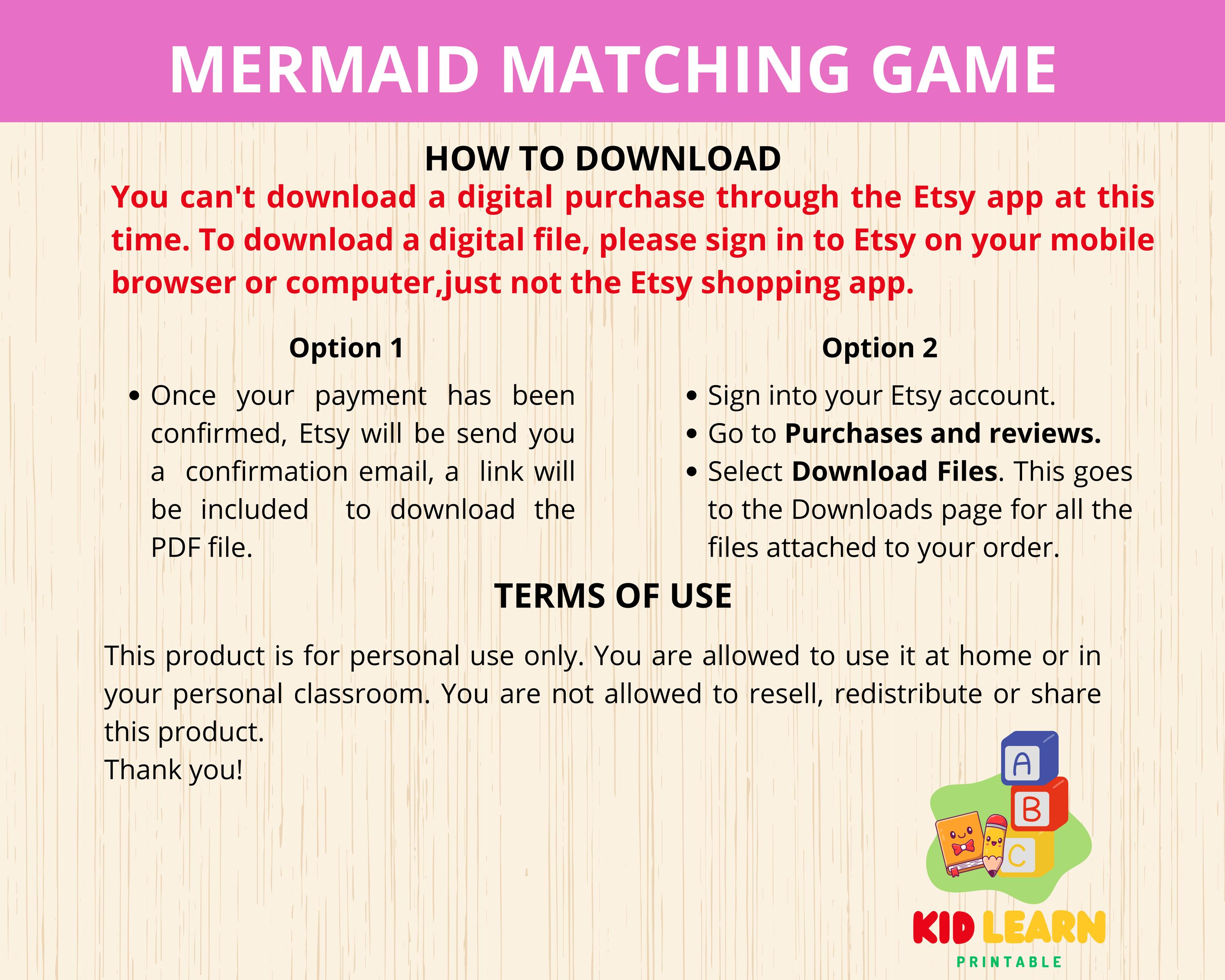 Mermaid Matching Activity,mermaid Matching Game,mermaid Puzzles,mermaid ...