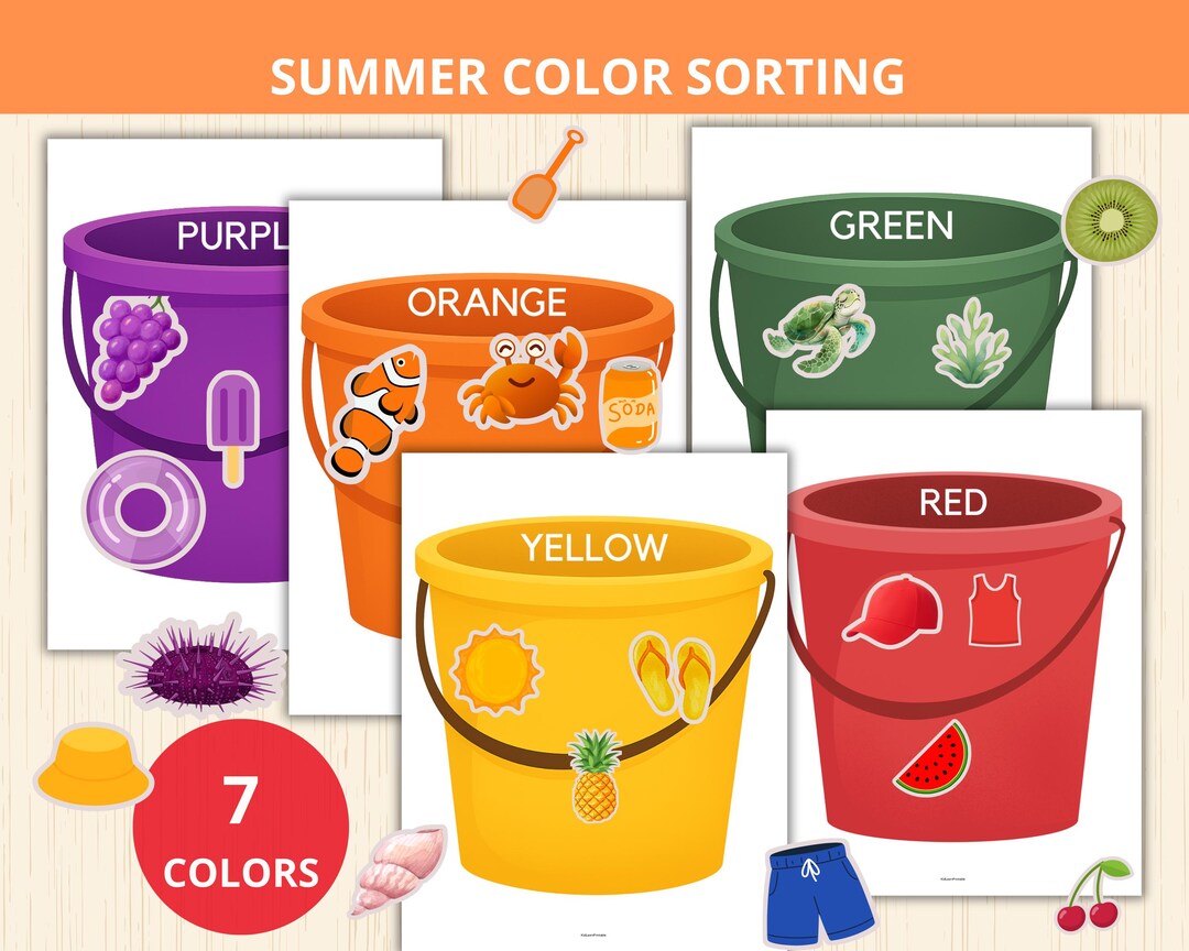 Summer Color Sorting,preschool Sorting Activity,color Recognition ...