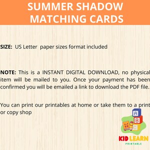 Summer Shadow Matching Cards,summer Flashcards,summer Activity ...