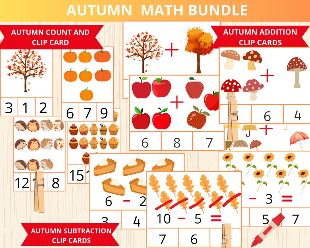 Fall Math Worksheet Bundle,autumn Math Worksheets,autumn Preschool ...
