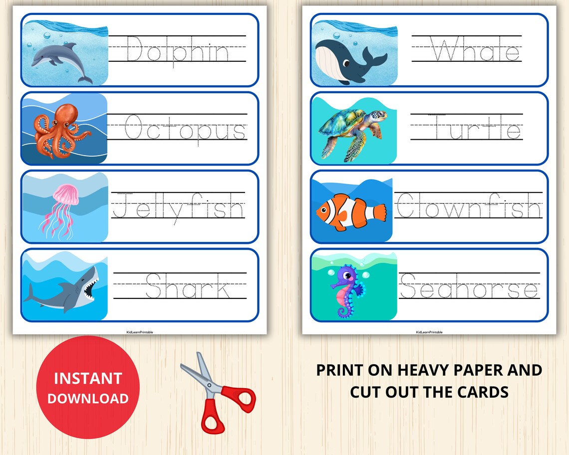 Ocean Animals Word Tracing,sea Animals Words Tracing,summer Montessori ...