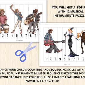 Musical Instrument Puzzles,music Instruments Number Puzzles,counting ...
