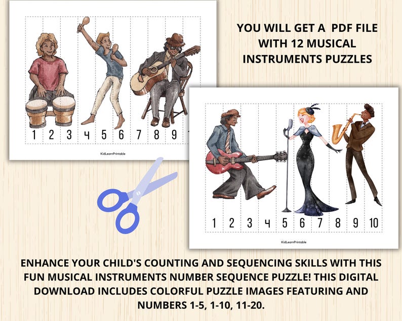 Musical Instrument Puzzles,music Instruments Number Puzzles,counting ...