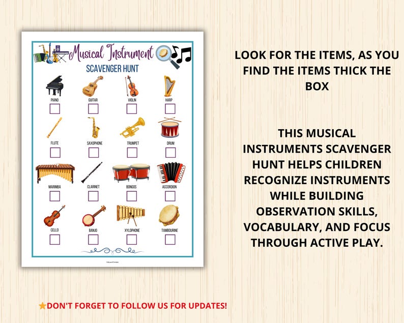Musical Instruments Scavenger Hunt,music Scavenger Hunt,music Activity ...