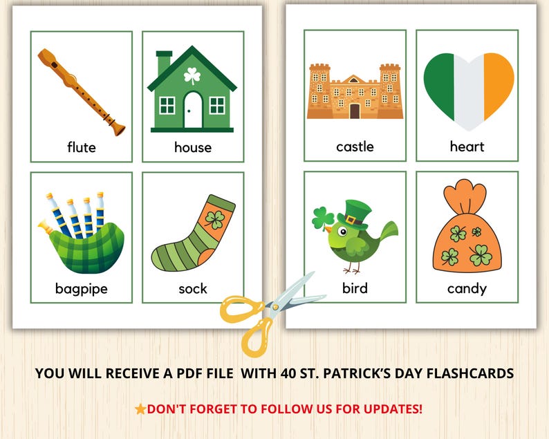 St. Patrick's Day Flashcard,st Patricks Vocabulary,saint Patrick's ...