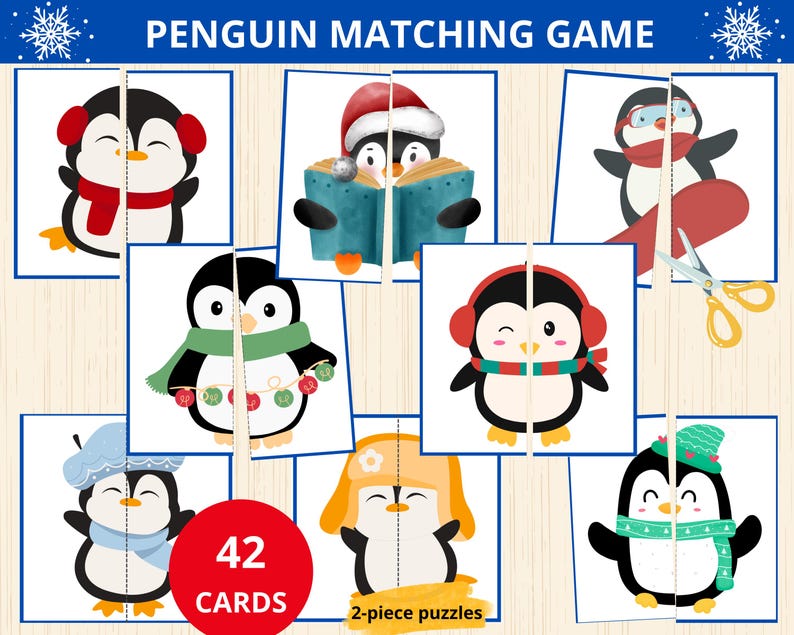 Penguin Matching Game,winter Match Activity,match the Halves,winter ...