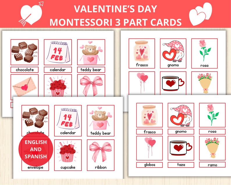 Montessori 3 Part Valentine's Day Cards, Flashcards, Montessori ...