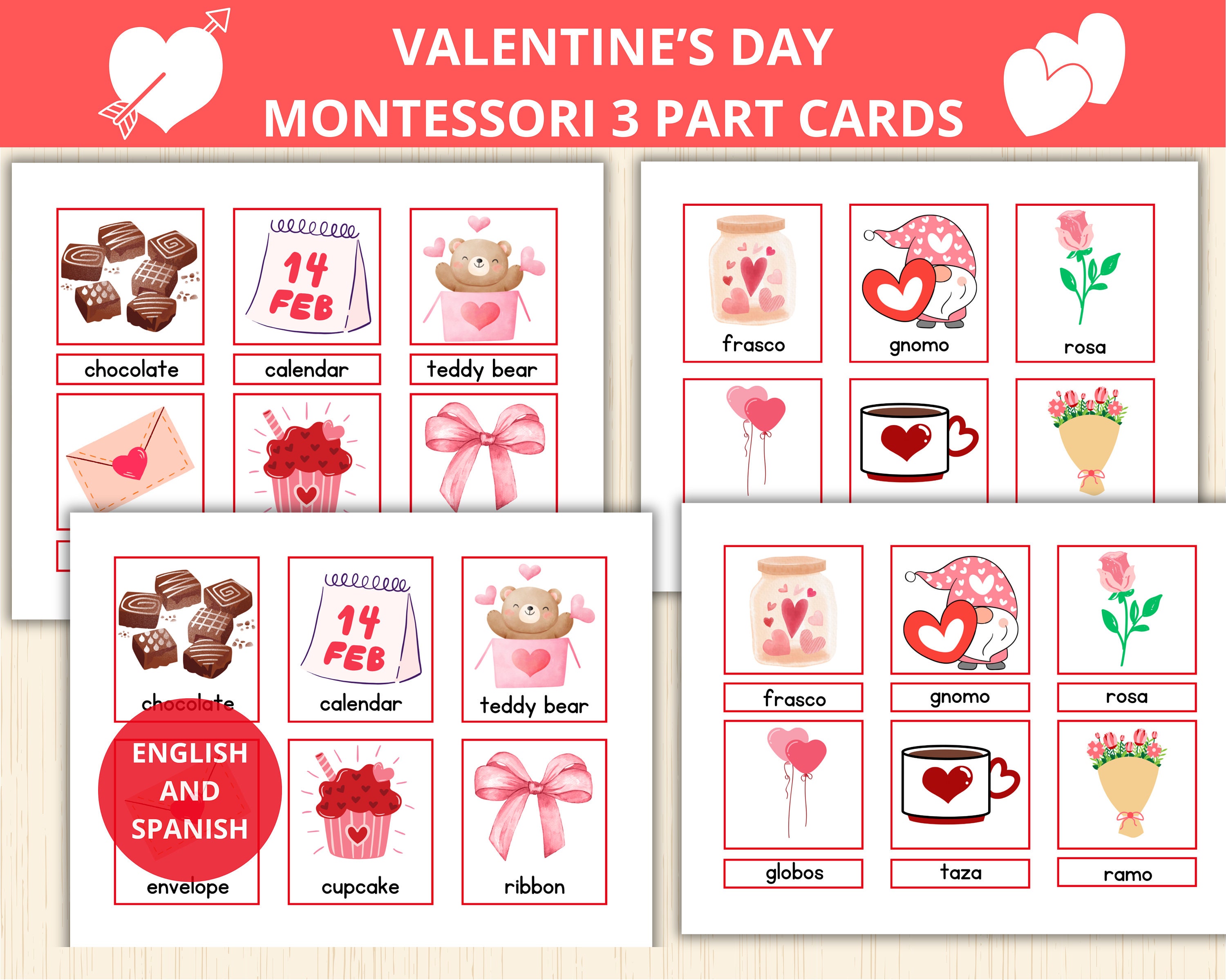 Montessori 3 Part Valentine's Day Cards, Flashcards, Montessori ...