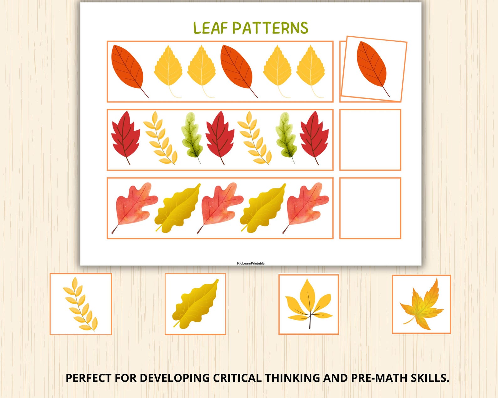 Leaf Patterns,leaves Montessori,pattern Worksheets,homeschool Learning ...