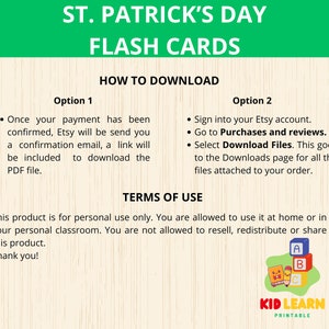 St. Patrick's Day Vocabulary, St Patricks Flash Card,st. Paddy's Day ...