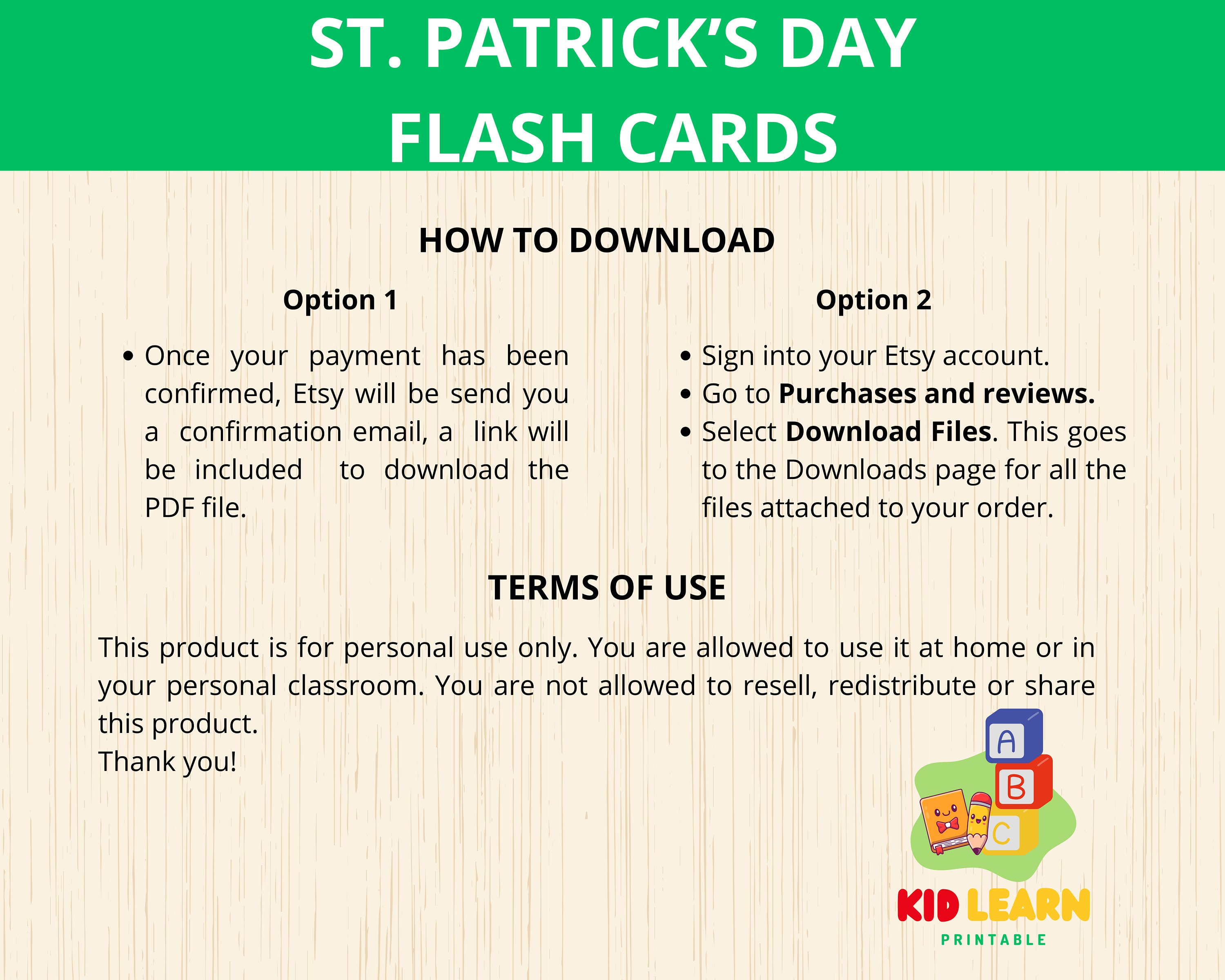 St. Patrick's Day Vocabulary, St Patricks Flash Card,st. Paddy's Day ...
