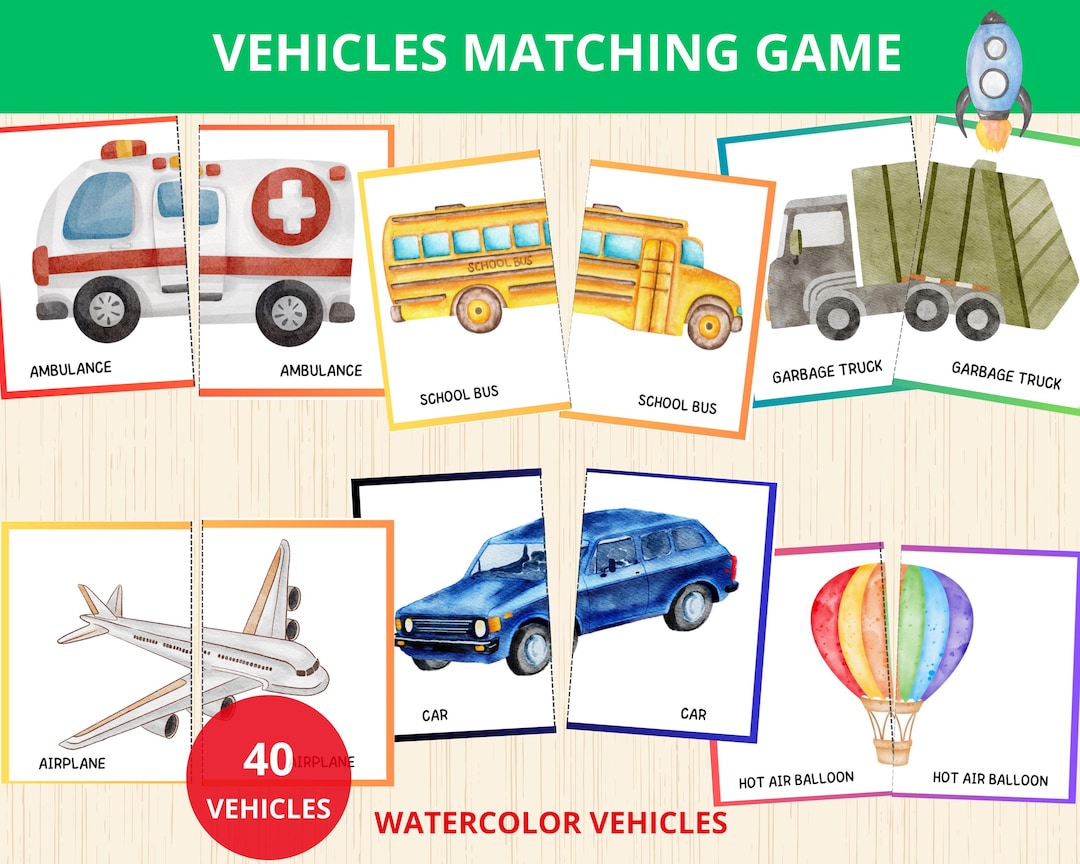 Vehicles Matching Activity,transportation Matching Game,sensory Bin ...