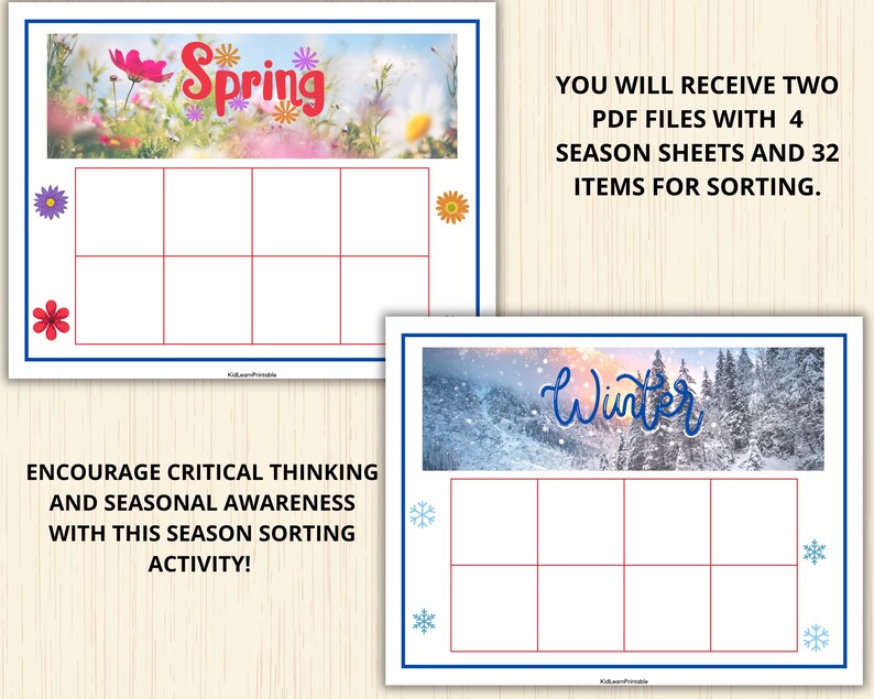 Seasons Sorting Mats,sort by Season,season Sorting Activity,match the ...