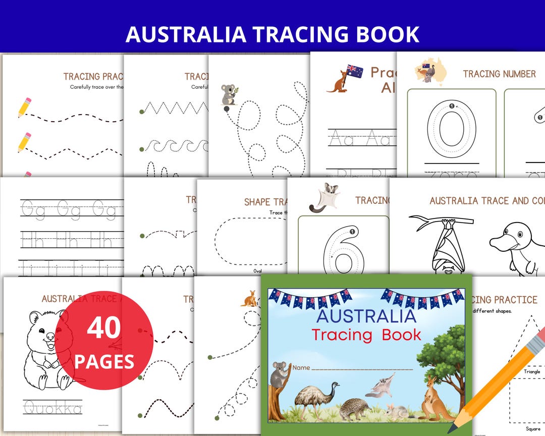 Australia Tracing Worksheets,australia Preschool Activity,australia ...