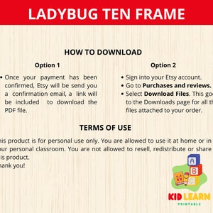 Ladybug Ten Frame,ladybug Printable Game,numbers 1-10,count and Match ...