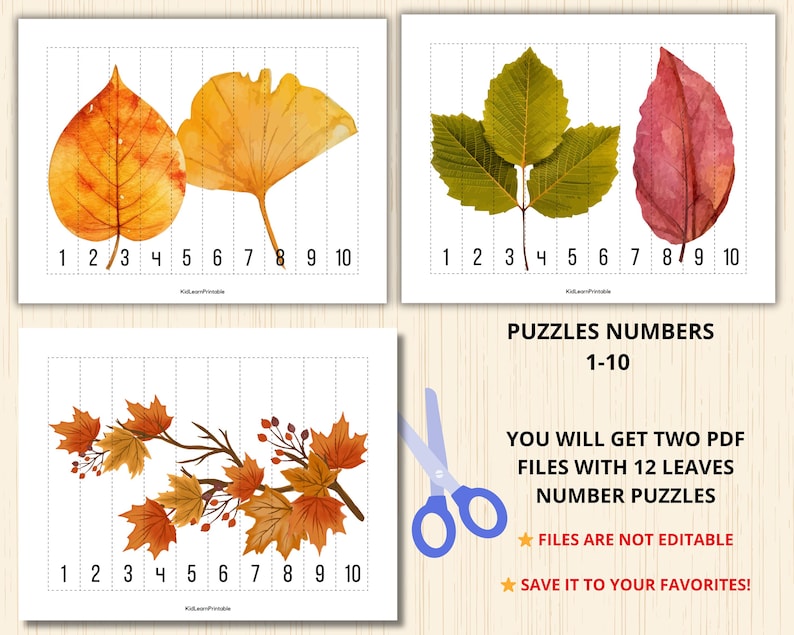 Fall Leaves Number Puzzles,autumn Preschool Math Activity,leaf Puzzle ...