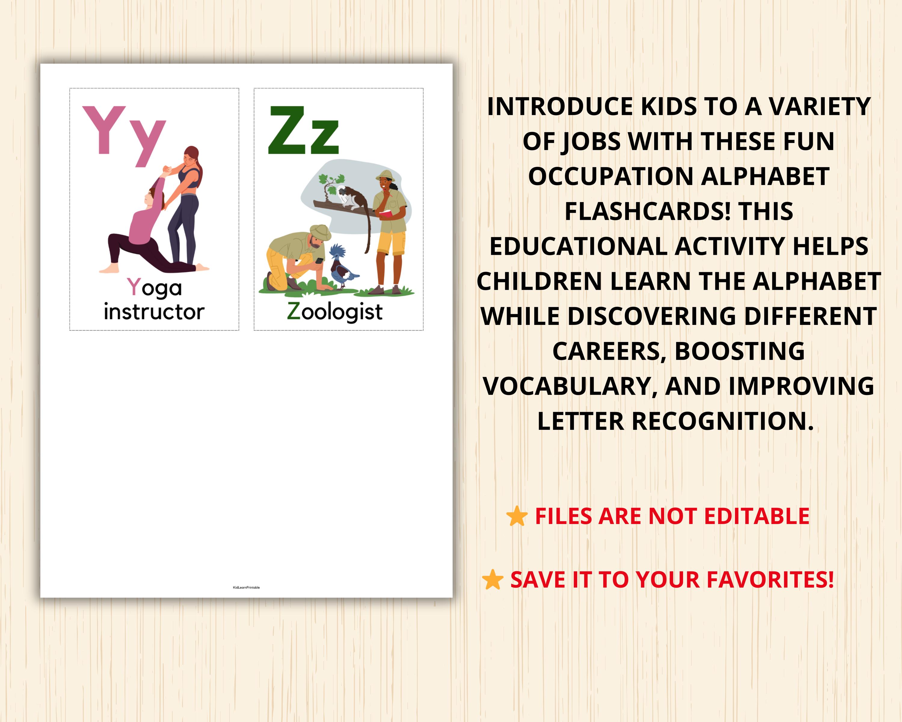Occupation Alphabet Flashcards,alphabet Job Flashcards,profession Abc ...