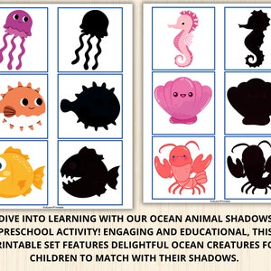 Ocean Animals Shadow Matching Cards,sea Animals Shadow,sea Animals ...