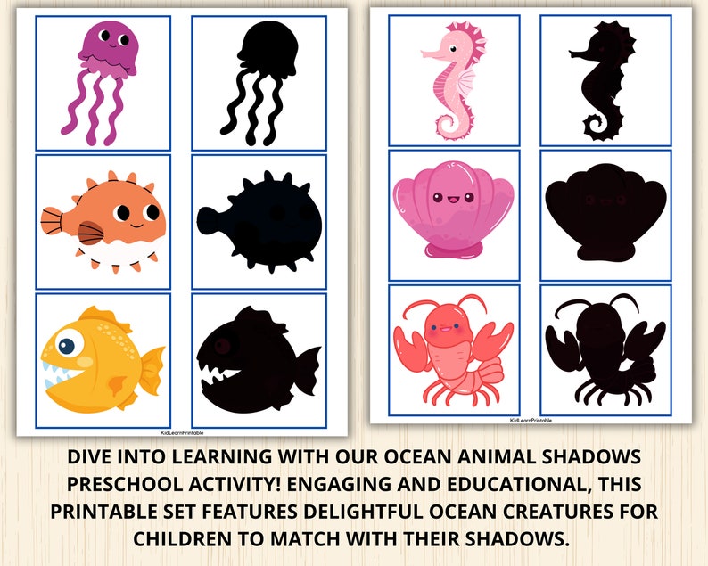 Ocean Animals Shadow Matching Cards,sea Animals Shadow,sea Animals ...