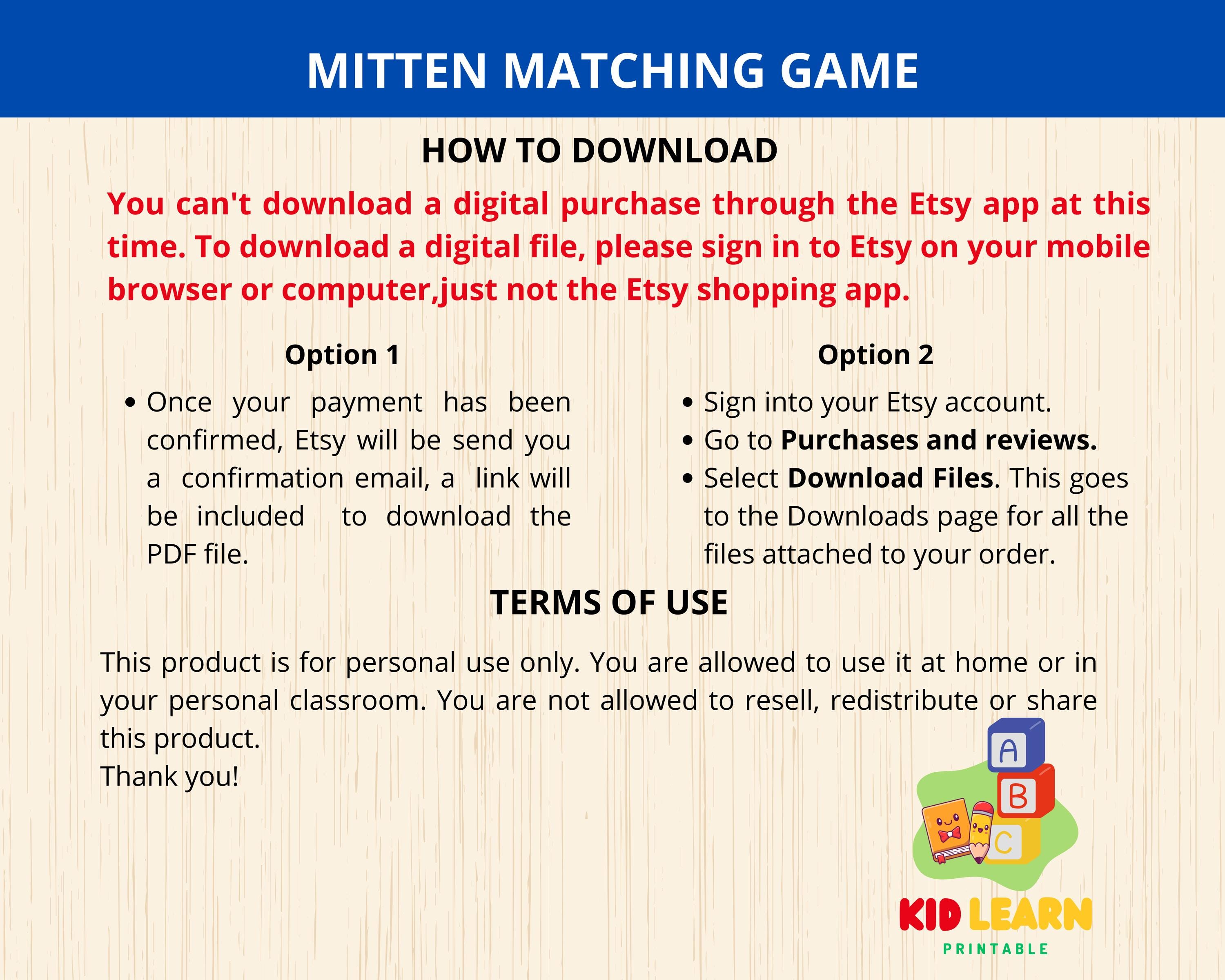 Mitten Matching Game,winter Matching Game,winter Preschool Activity ...