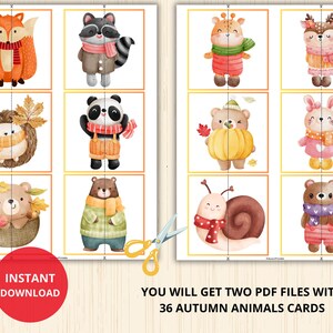 Autumn Animals Matching Game,fall Preschool Activity,matching Game for ...