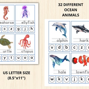 Ocean Animal Phonics Clip Cards, Beginning Sound Activity, Sea Animals ...