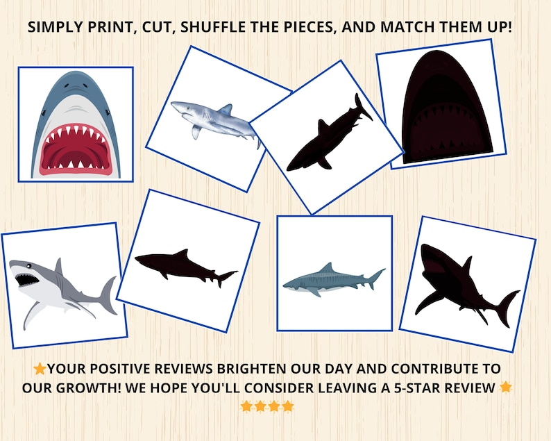 Shark Shadow Matching Game,animals Matching,animal Matching Cards,shark ...