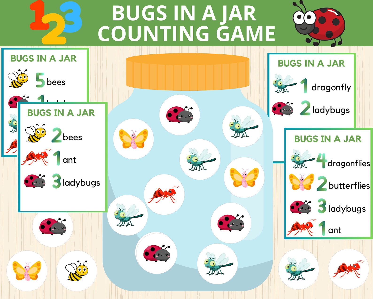 Bug in a Jar Counting Activity, Pretend Play,insect Busy Book, Bug Unit ...