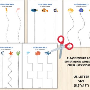 Ocean Animal Cutting Strips,cutting Practice Worksheets,sea Animal ...