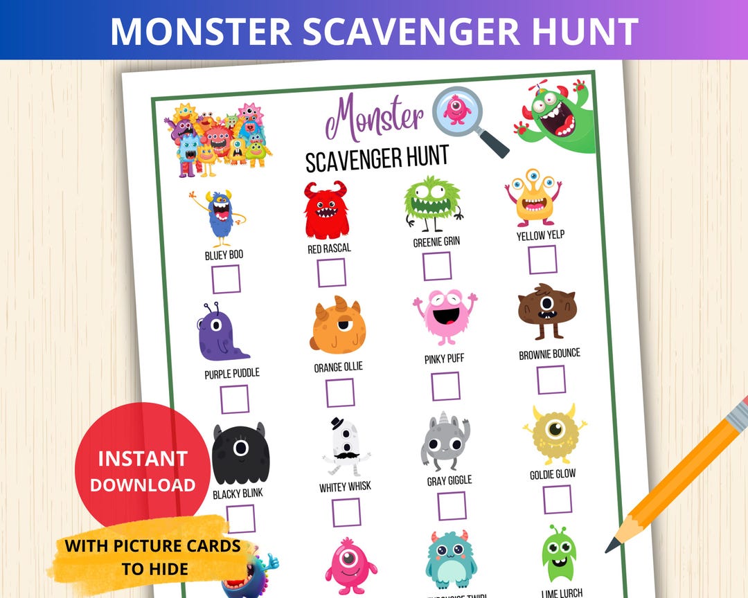 Monster Scavenger Hunt,monster Game With Picture Cards to Hide,monster ...