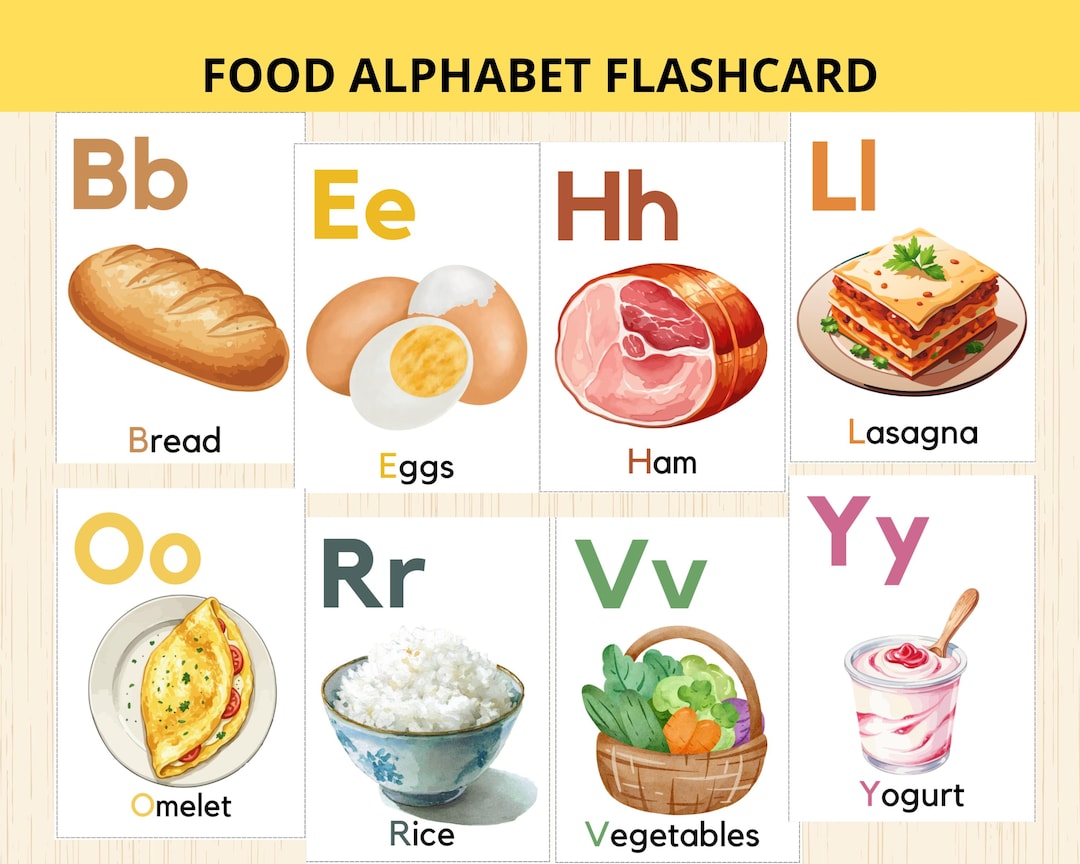 Food Alphabet Flashcards,alphabet Food Cards,abc Food Cards,food ...