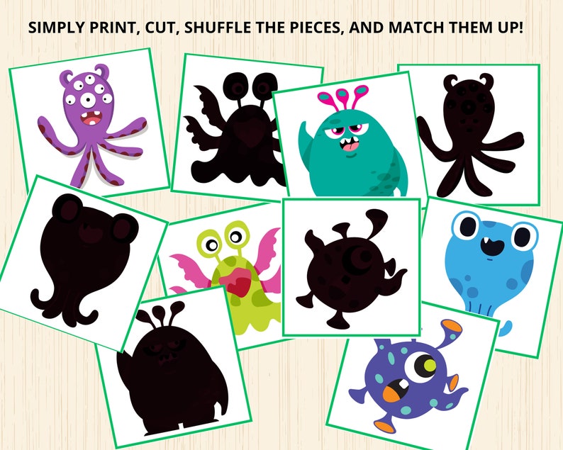 Monster Shadow Matching Games,monster Matching Activity,monster Puzzles ...