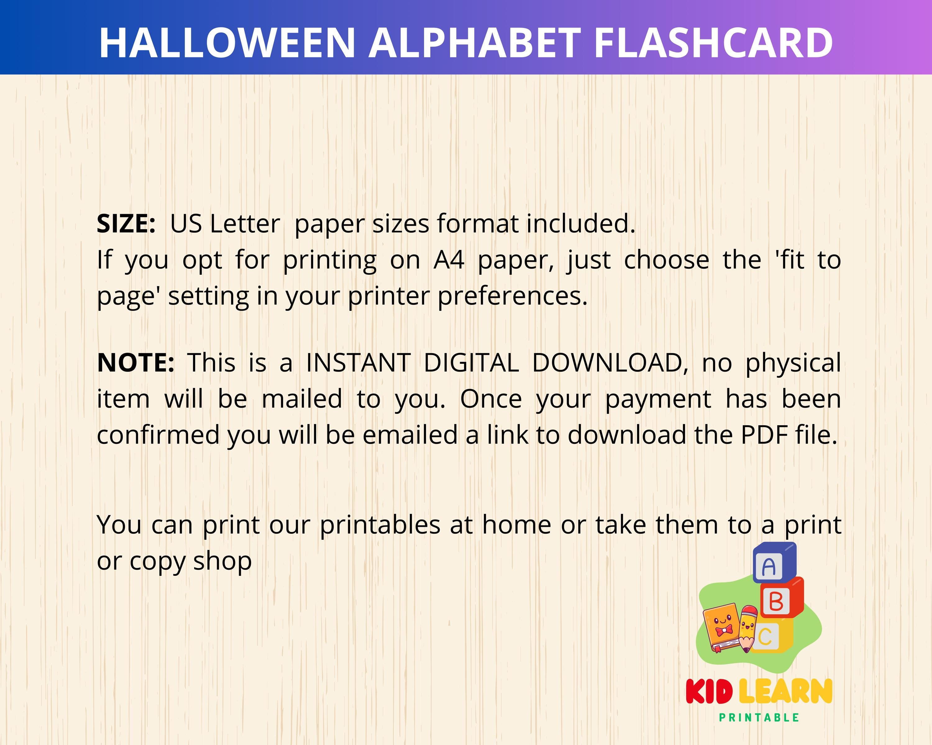 Halloween Alphabet Cards,halloween Flashcards,halloween Homeschool ...