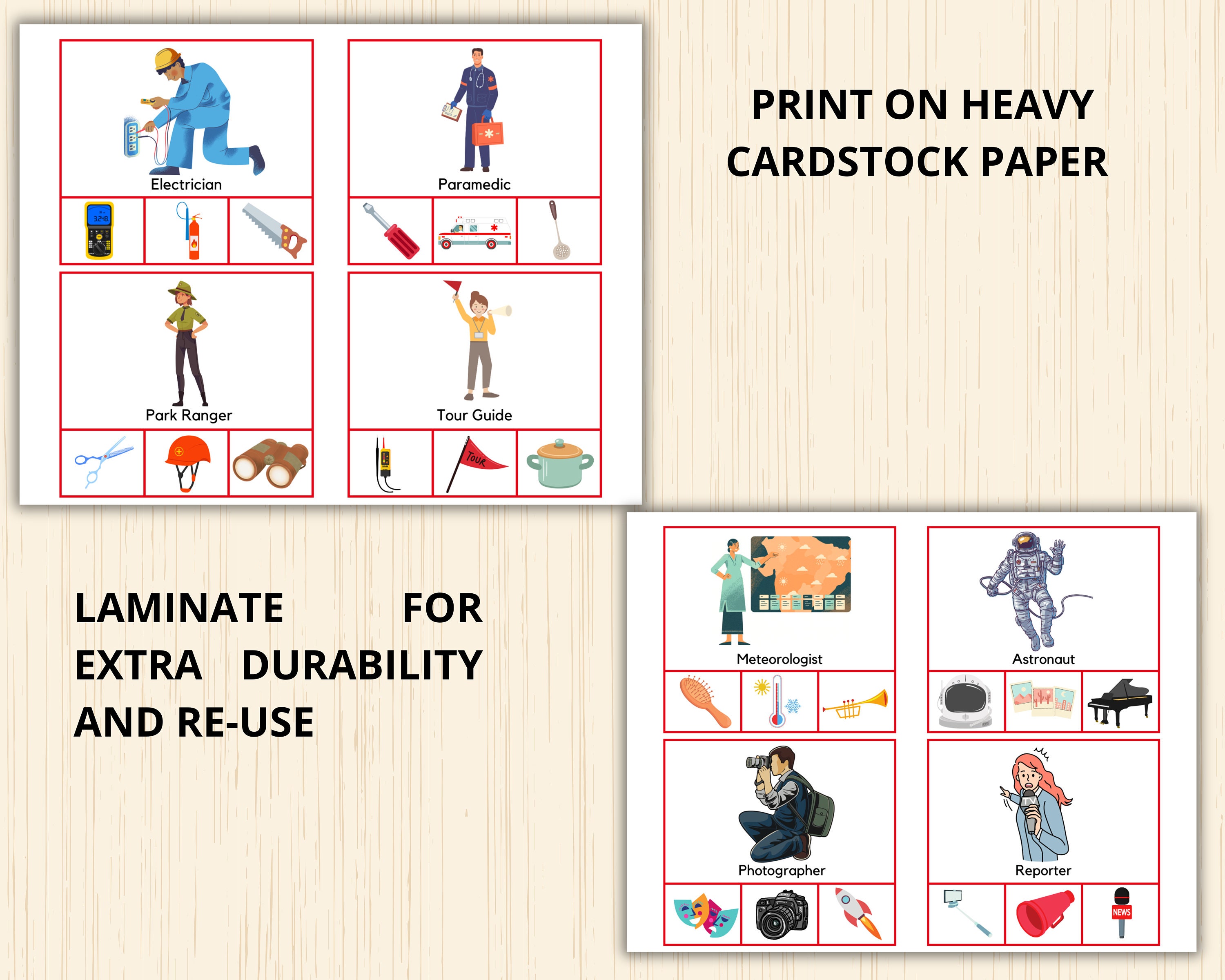 Occupations Cards,community Helpers Clip Card,professions Printable ...