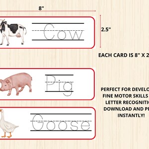Farm Animals Word Tracing Cards,farm Words Tracing,farm Montessori,farm ...