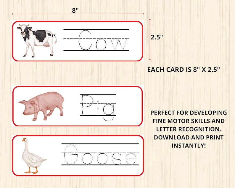 Farm Animals Word Tracing Cards,farm Words Tracing,farm Montessori,farm ...