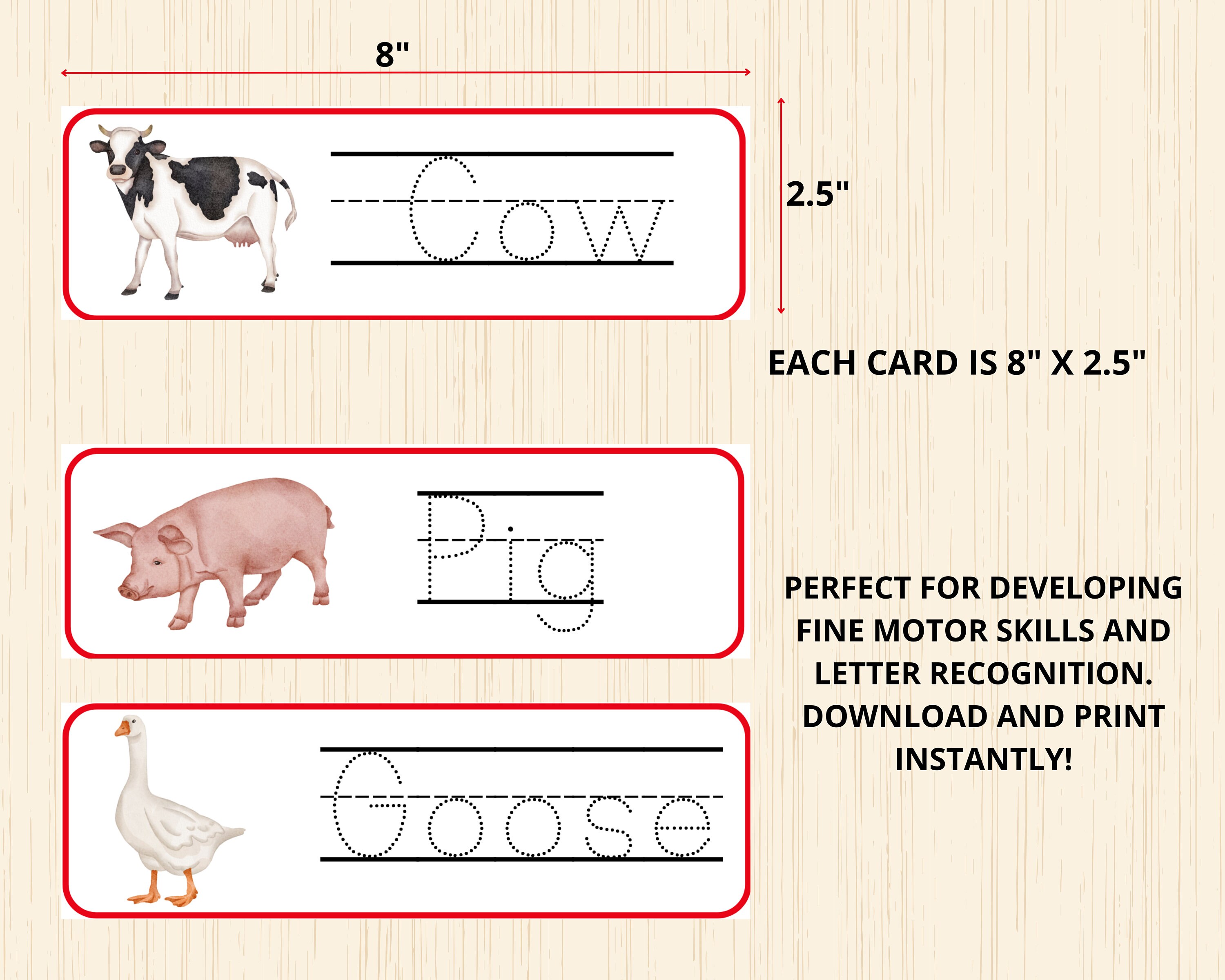 Farm Animals Word Tracing Cards,farm Words Tracing,farm Montessori,farm ...