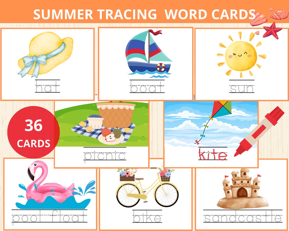 Summer Word Tracing Cards,tracing Cards,summer Montessori,summer ...