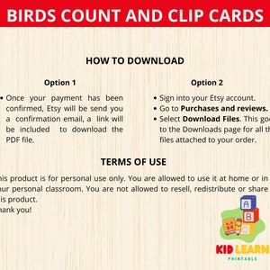 Birds Count and Clip Cards,numbers 1-20, Birds Flashcards,bird Activity ...